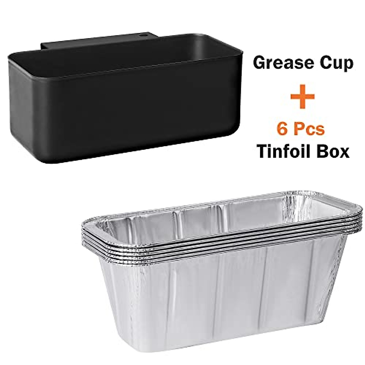 aspace Grease Catcher with Cup Liners, Drip Catcher Pan for Blackstone 28& 36 Inch Professional Flat Top Griddle Liquid Holders, Black Metal Tray with 6-Pack Disposable Foil Pans(Short Hook)