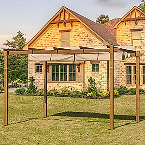 Domi Outdoor Living 9’ x 13’ Outdoor Retractable Pergola Against The Wall with Weather-Resistant Canopy Aluminum Garden Pergola Patio Grill Gazebo for Courtyard(Teak Coated)