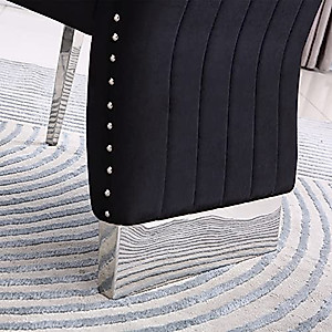 AZhome Dining Chairs, Black Velvet Upholstered Dining Room Chairs with Nailhead Trim and Silver Mirror Stainless Steel Legs, Set of 2