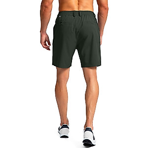 Pinkbomb Men's Golf Shorts with 6 Pockets Stretch Quick Dry Hiking Work Dress Shorts for Men (Army Green, Medium)