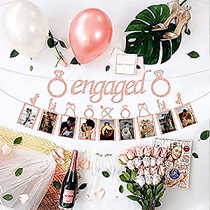 Engagement Wedding Decorations, Rose Gold Engaged Banner and Photo Banner for Engagement/Wedding Party decor(Rose Gold)