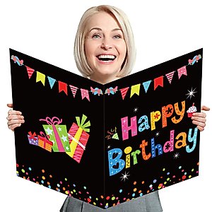 party greeting Jumbo Birthday Card Giant Guest Book Black Happy Birthday Party Decorations Supplies Gifts for Boys Girls -Large 14 x 22 inches