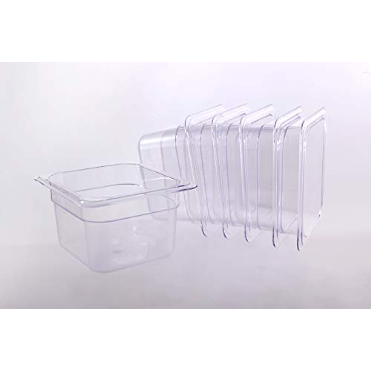 Hakka 1/6 Size Polycarbonate Food Pans,2.5"Deep Clear Steel Steam Table Pans Commercial Gastronorm Catering Food Containers for Restaurant, Hotel, Buffet,Party - Pack of 6