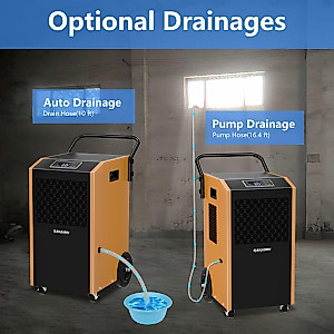 SAHAUHY 168 Pints Commercial Dehumidifier with Pump and Drain Hose for Basements Crawlspace Home and Large Spaces up to 7,200 Sq Ft,5 Years Warranty