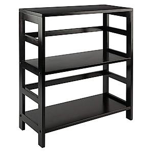 Winsome Wood Leo Wood 3 Tier Shelf with 3 Rattan Baskets - 1 large; 2 small in Espresso Finish