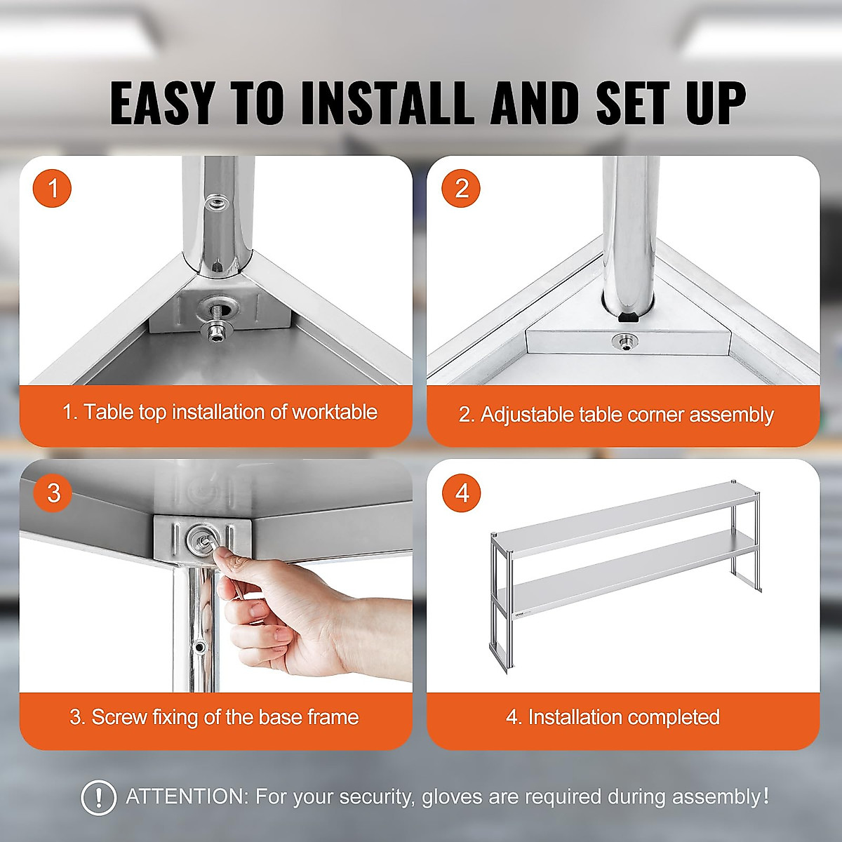 VEVOR Double Overshelf, Double Tier Stainless Steel Overshelf, 12 x 72 Inch Double Deck Overshelf, Height Adjustable Overshelf Prep Work Table for Kitchen, Restaurant and Workshop