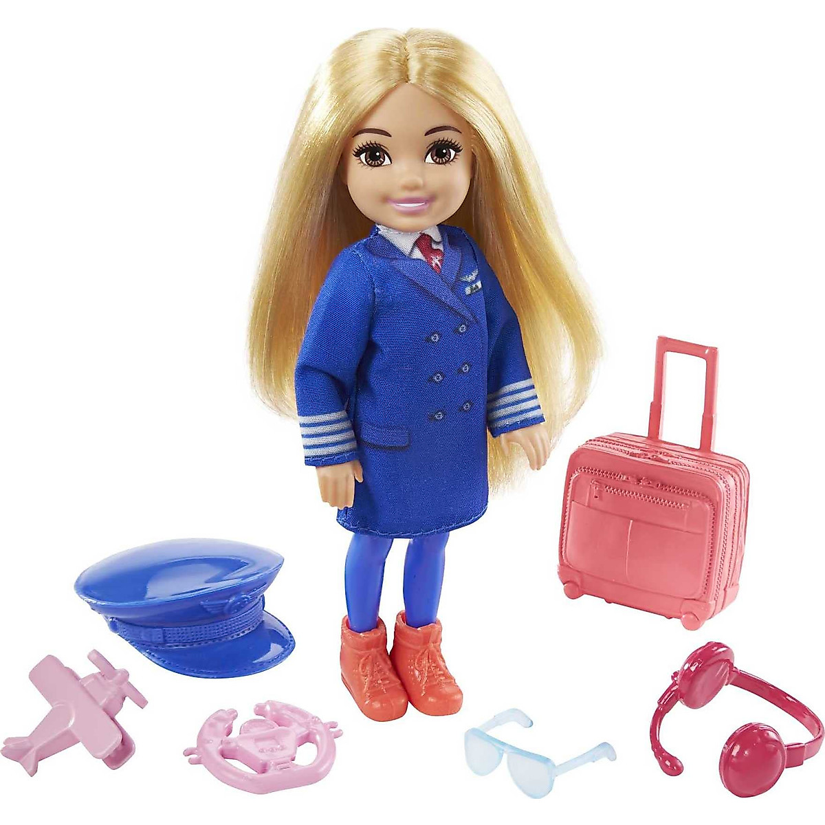 Barbie Chelsea Can Be Playset with Blonde Chelsea Pilot Doll (6-in), Luggage, Headset, Cockpit Wheel, Mini Plane, Glasses, Great Gift for Ages 3 Years Old & Up
