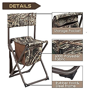 PORTAL Fishing Chair Folding Seat Stool, Lightweight Backrest Stool Hunting Fishing Chair with Storage Pocket for Camping, Hiking, Beach, Picnic, Support Up to 225 lbs
