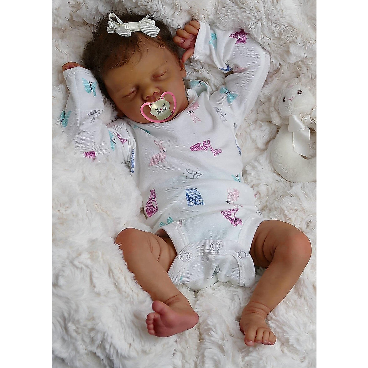 iCradle Black Realistic Reborn Baby Dolls Girls 18 Inch African American Lifelike Sleeping Newborn Baby Doll Gift Set