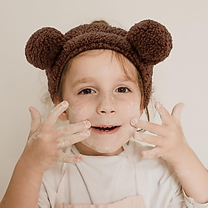 YISSION 2PCS Bear Ears Spa Headband No Slip Head Band for Face Wash Makeup Skincare Facial Headband Elastic Hair Band Carol Fleece Headbands for Women Girls (White Coffee)