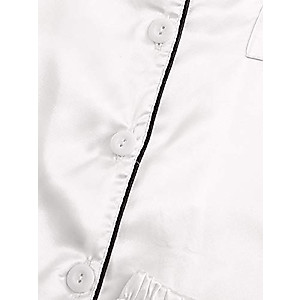 SweatyRocks Women's Short Sleeve Sleepwear Button Down Satin 2 Piece Pajama Set White Medium