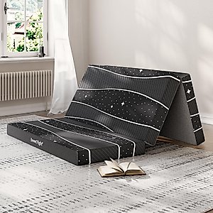 Sweetnight Tri-fold Mattress - 4 Inch Dual-layer Foam Folding Mattress | Removable & Washable 500G Superfine Fiber Cover | Suitable for Camping, RV & Home Use （Twin）