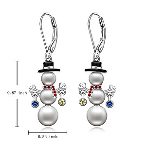 Christmas Snowman Earrings Pearl Earrings for Women Dangle Drop Winter Snow Red Santa Leverback Holiday Christmas Xmas Gift
