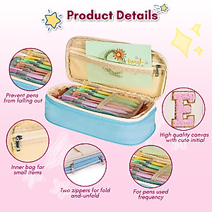 Btffitting Pencil Case,Personalized Pencil Pouch Cute Aesthetic College School Supplies,Large Storage High Capacity Pen Bag Holder Box Organizer Special Cases Gifts for Girls Teens - Beige+Blue,E