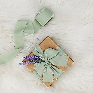 IBEEDOW 1.5" x 36Yd Chiffon Ribbon 3 Rolls Sage Green Handmade Fringe Chiffon Silk Ribbon Set for Gifts Wrapping, Wedding Invitations, Bridal Flower Bouquets Decoration, DIY Crafts(Each Roll 12Yd)