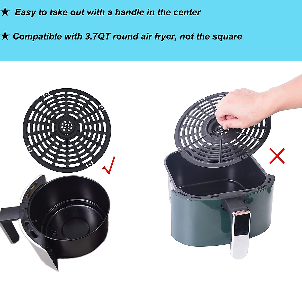 Air Fryer Replacement Grill Pan Fit for Power Dash Chefman 3.7 QT Air Fryers,Non-Stick Fry Pan, Dishwasher Safe - 7.87 in