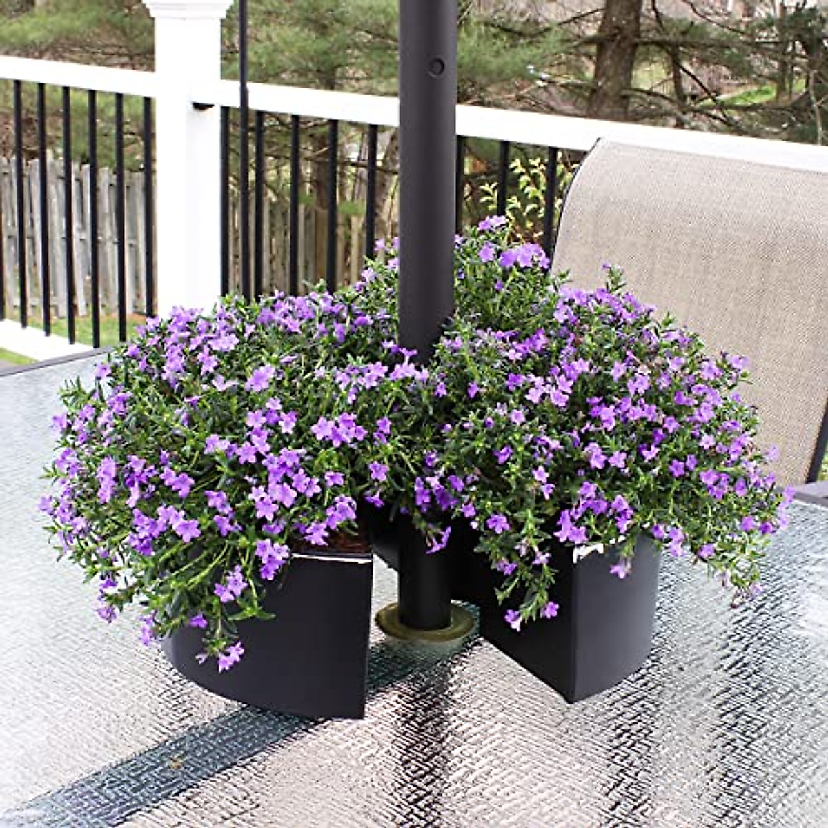 AuldHome Umbrella Planter for Patio Table with Umbrella Hole, Enamelware Half-Circle Planter Pots