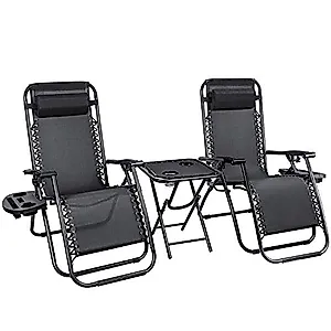 Homall 3 Pcs Zero Gravity Chair Patio Folding Recliner Outdoor Chaise Lounge Chairs Portable Reclining Chair Set with Side Table (Black)