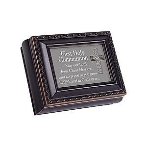 Elanze Designs Cottage Garden First Holy Communion Black Rope Trim 4.5 x 3.5 Tiny Square Jewelry Keepsake Box