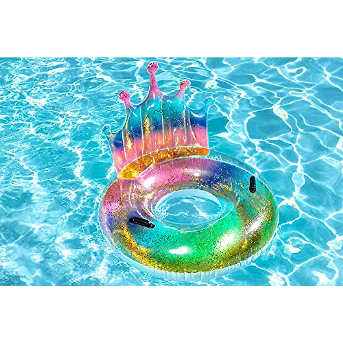 Poolmaster Swimming Pool Float Rainbow Glitter Tiara Tube, Multi Large