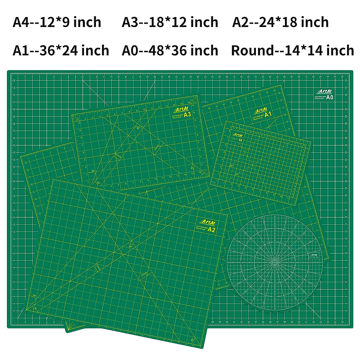 ArtAt Self Healing Cutting Mat: 12″x 18″ Green Double Sided Non-Slip 5 Layers PVC Durable Craft Sewing A3 Mat for Rotary Cutter, Use for Quilting and Scrapbooking and Craft & Art Projects…