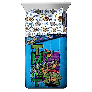 Jay Franco Nickelodeon Teenage Mutant Ninja Turtles Twin Comforter Set - 5 Piece Bedding Includes Sheet Set & Pillow Covers - Super Soft Mini Mutants Microfiber Bed Set