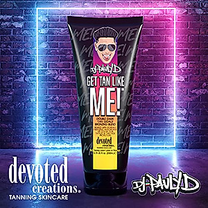 Devoted Creations DJ Pauly D Get Tan Like Me! Dark Tanning Lotion – Double Dark ‘Tan Goals’ Bronzing Blend – Remixed with Positively Energizing Antioxidants VIP Color Club Tattoo and Tan Fade Protectors – 6.78 oz.