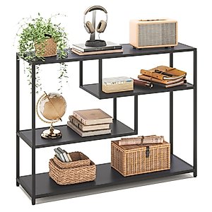 LINSY HOME Console Table, 4-Tier Sofa Tables for Entryway, Narrow Tables with Open Storage Shelves, 39.3” Console Tables for Entryway, Hallway, Sofa, Couch, Living Room, Bar, Kitchen, Black