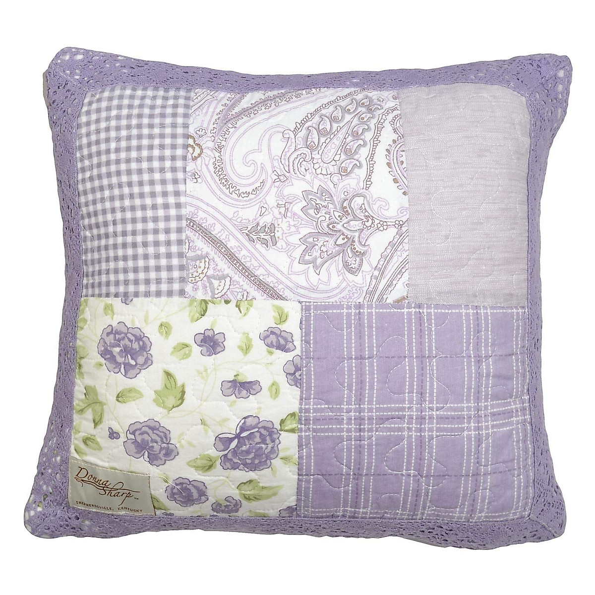 Donna Sharp Throw Pillow - Lavender Rose Contemporary Decorative Throw Pillow with Patchwork Pattern - Square