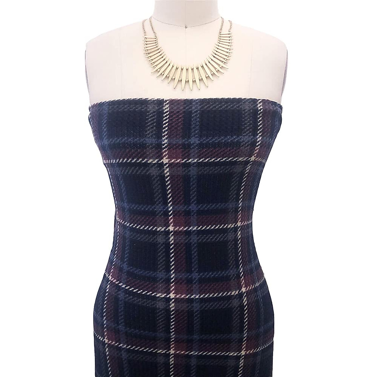 Navy with Dusty Violet Checker Plaid Pattern Printed on Waffle Non Brushed Knit Fabric by The Yard