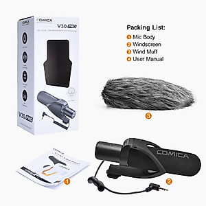 comica CVM-V30PRO Shotgun Microphone Professional Super Cardioid Video Recording Microphone with Wind Muff, Camera Microphone for Canon Nikon Sony DSLR Cameras,Camcorders,iPhone Smartphones