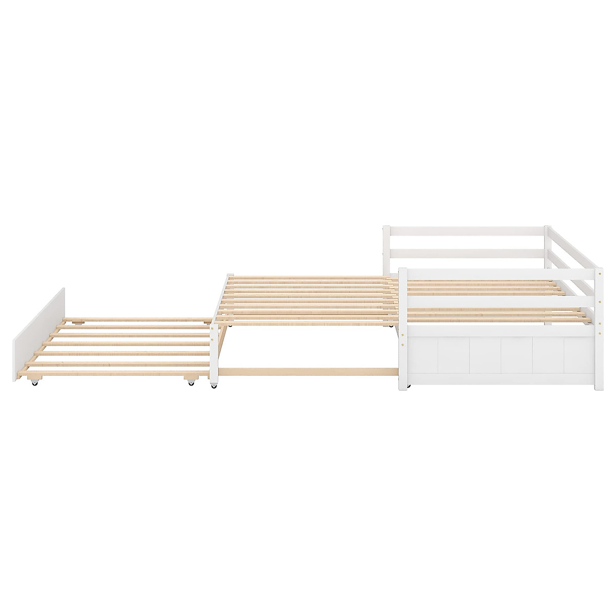 LUSPAZ Twin to Double Twin Daybed with Trundle Platform and Headboard for 3 People, White