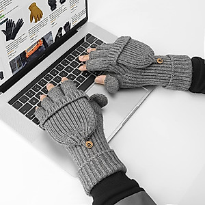 Cierto Winter Fingerless Gloves for Women & Men | Cold Weather Convertible Thermal Gloves for Cycling Running Driving Ski,Mens Womens Warm Knit Mittens