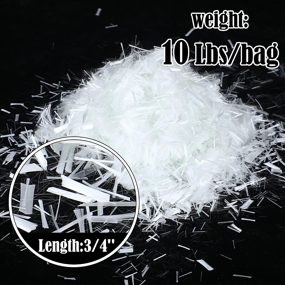 Marsui 10 lb 3/4'' (19 mm) Fiberglass for Concrete Cement Mortar Mix, Reinforcement Anti Seepage Anti Cracking White Fibers Fiberglass for Concrete Building Walls Garden Floor