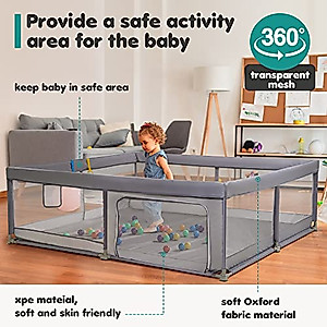 Baby Playpen 79'' x 71'' Extra Large Playpen for Babies and Toddlers with Breathable Mesh Baby Gate Baby Play Yards Baby Activity Center Baby Fence Play Area Nursery Furnitur
