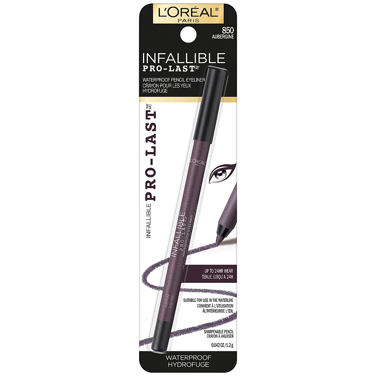 L’Oréal Paris Makeup Infallible Pro-Last Pencil Eyeliner, Waterproof and Smudge-Resistant, Glides on Easily to Create any Look, Aubergine, 0.042 oz.