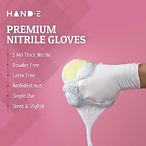 Hand-E Touch White Nitrile Disposable Gloves Large, 50 Count - Food Prep, Salon, Hair Dye, Esthetician, Kitchen Gloves - Powder and Latex Free Rubber Gloves