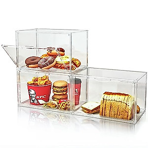 MSHOMELY Large Bread Box for Kitchen Countertop 3 Packs Bread Storage Container, Clear Bread Box for Homemade Bread, Bread Keeper with Bread Bags & Stickers, Bread Bin, Pantry Organziers and Storage