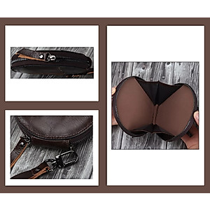 Genuine Leather Patchwork Retro Round Coin Purse Change Pouch Small Slim Clutch Wristlet RFID Blocking Wallet (Blue)