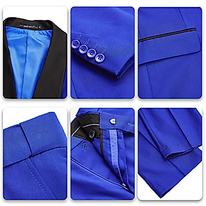 MAGE MALE Men's 3 Piece Suit Shawl Collar Slim Fit Elegant Tuxedo Solid One Button Wedding Party Blazer Vest Pants Set Royal Blue