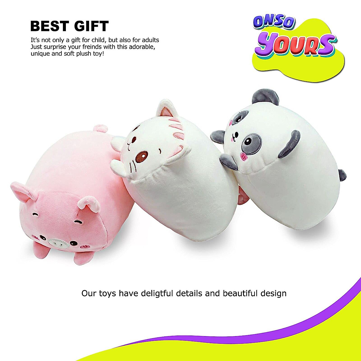 Onsoyours Plush Toys Set, 2Pcs Stuffed Animals with Black Cat and White Cat, Creative Decoration Cuddly Plush Pillows 8.5" for Kids Girls Boys (Green)