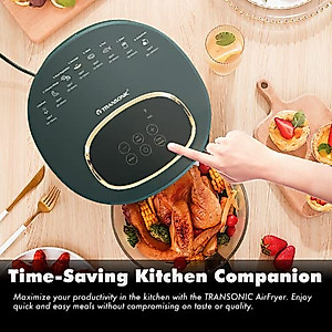 Transonic 1200W Air Fryer Oven 3.5 Quart Non Toxic Non Stick Easy Cleaning Borosilicate Glass Basket, 8 Cooking Presets, Touch Digital Controls
