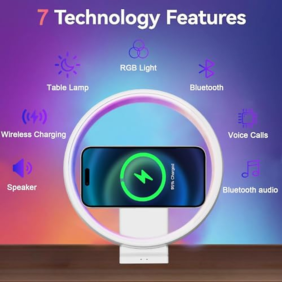 Depulat Bluetooth Speaker, Night Light Lamp with 15W Wireless Charger Phone, Color Changing Atmosphere Table Lamp for Women, Men, Teen Boy Girl Gifts Trendy Stuff
