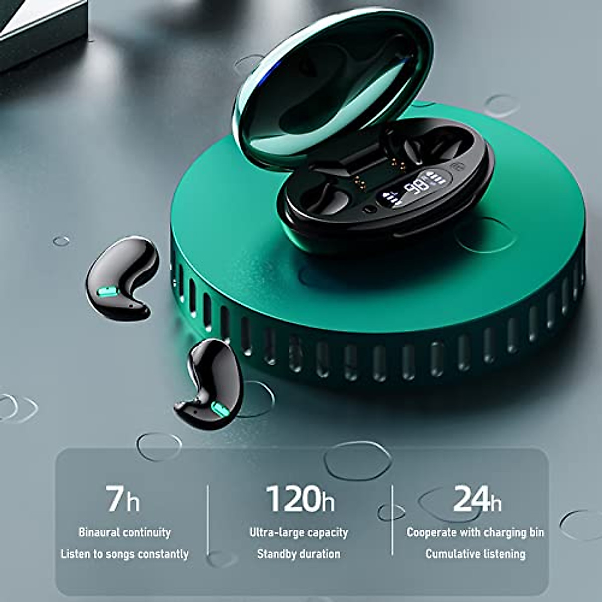 Bluetooth 5.2 Earphones Wireless Earbuds with Wireless Charging Case,with Earhooks Headset Built-in Mic for Sport,Clear Calls,Work,Music
