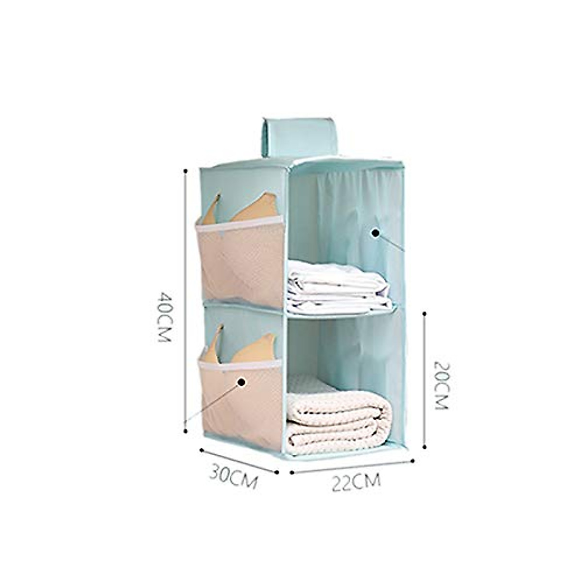 2-3-4 Shelf Hanging Closet Organizer,Foldable Closet Hanging Shelves,Cloth Hanging Organizer with Side Pockets,Pink Blue Grey (Blue/2 Shelf, 2 Shelf)