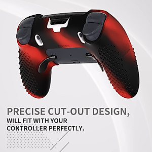 PlayVital 3D Studded Edition Anti-Slip Silicone Cover Case for ps5 Edge Controller, Soft Rubber Protector Skin for ps5 Edge Wireless Controller with 6 Thumb Grip Caps - Red & Black