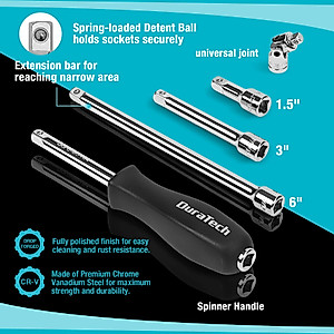 DURATECH 1/4" Socket Set, 51 Piece Tool Set Including Standard(SAE) and Metric Sockets, Bit Sockets, Ratchet and Universal Joint