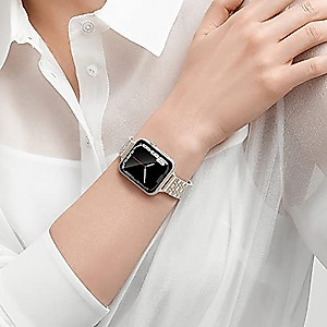 Aicumuza Slim Metal Watch Bands Compatible With Apple Watch 41mm 40mm 38mm, Starlight Thin Stainless Steel Chain Link for Women iWatch Series 8, Series 7/SE/Ultra/6/5/4/3/2/1 (38/40/41mm, Starlight)