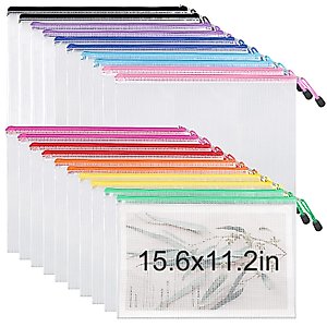 EOOUT 20pcs Large Mesh Zipper Pouch Bags Board Games Storage 11.2x15.6, 10 Colors Puzzle Bag for Organizing Storage, B4 Size, for School Travel Office Supplies