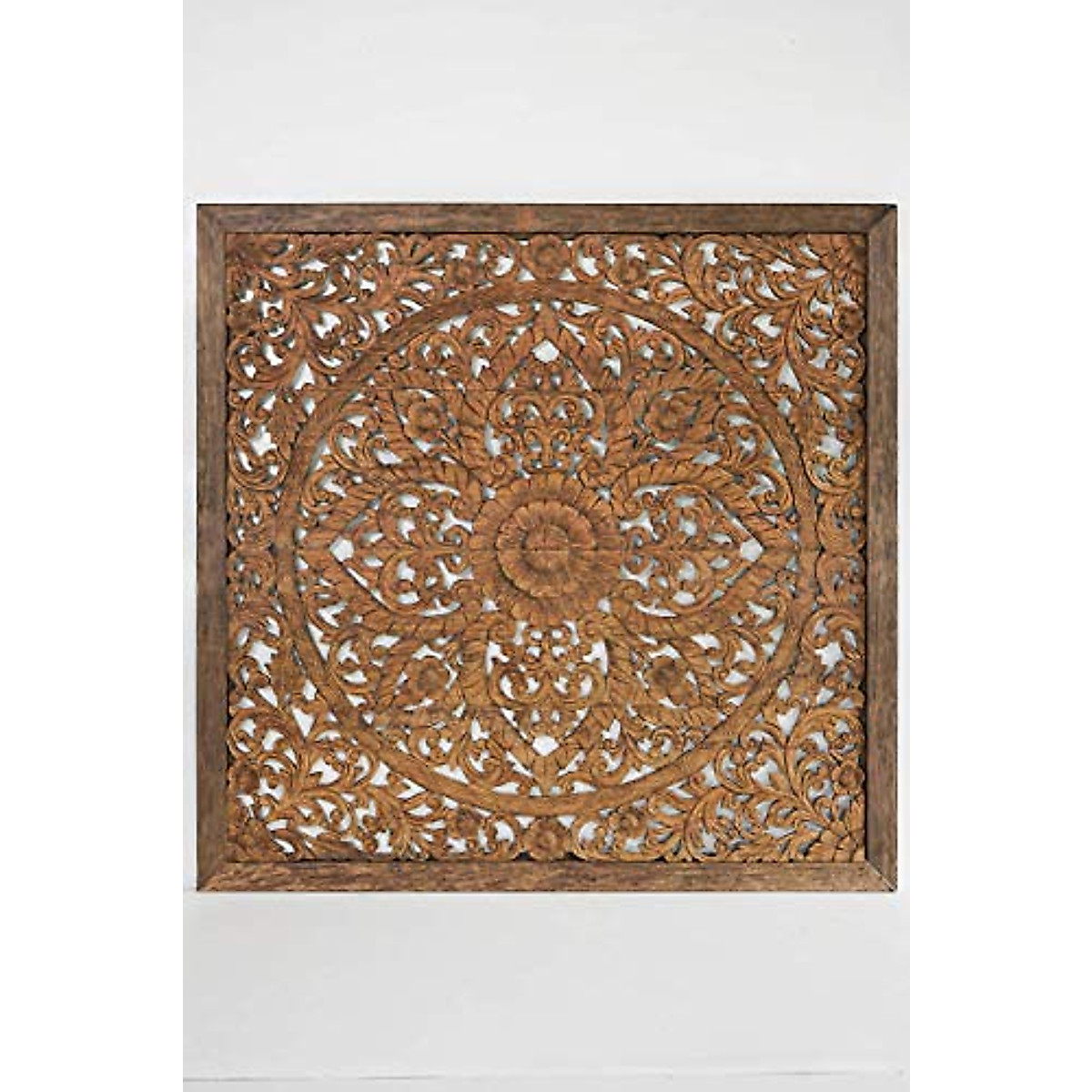 Super King Sized Carved Headboard, Wall Mounted Mandala Wooden Panels, Weathered Brown Rustic Barn Finish, 80 inches